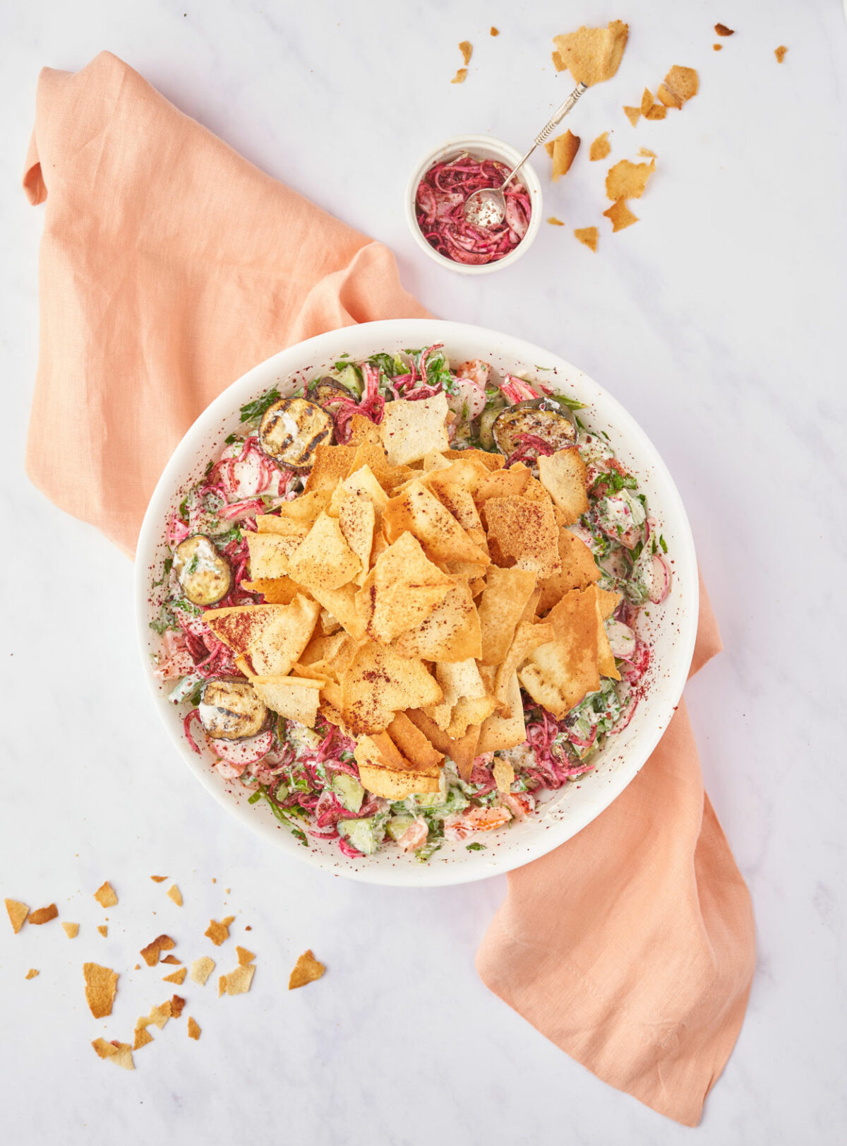 Eggplant Fattoush with Yogurt Dressing - The Table Diaries